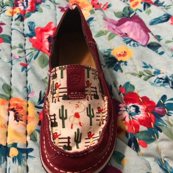 Ariat | Shoes | Ariat Red Suede Leather Cowgirl Slip On Shoes Wore ...